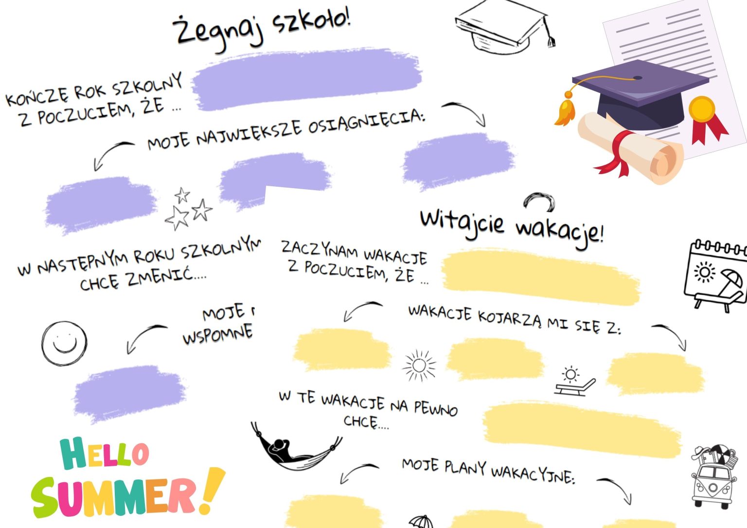 ŻEGNAJ SZKOŁO, WITAJCIE WAKACJE! - karty pracy - rewalidacja, terapia ...